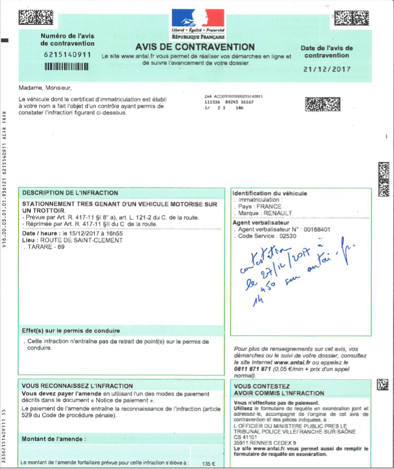 Contravention stationnement très gênant - Contravention - Auto Evasion ...