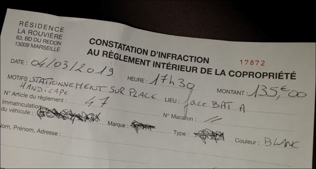 constat d'infraction au regeeèmnt de copropriété - Contravention - Auto ...
