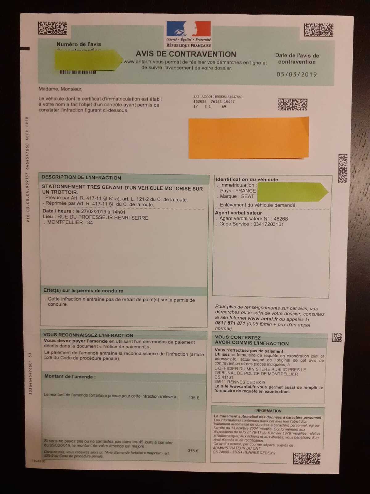 Quatre avis de contravention pour des infractions non commises ...