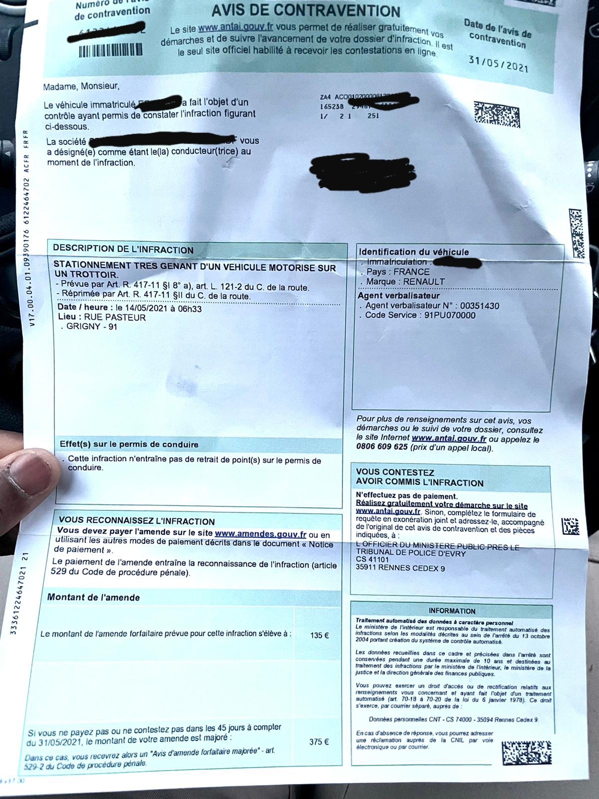 PV stationnement très gênant et dangereux - Contravention - Auto Evasion | Forum Auto