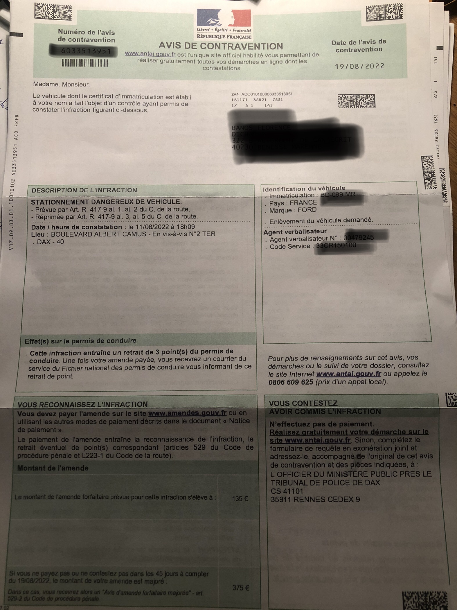 Contravention stationnement dangereux - Contravention - Auto Evasion ...