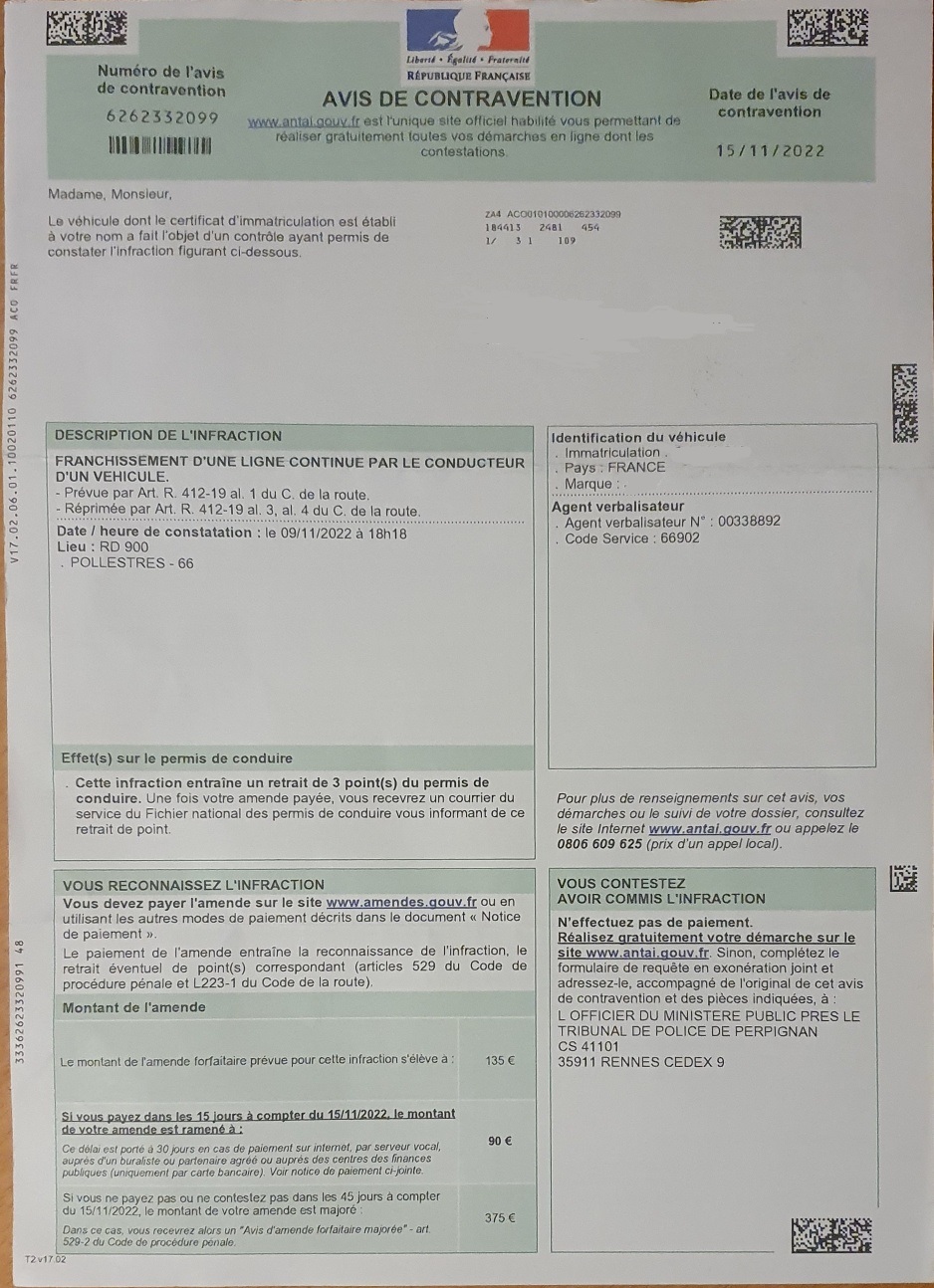 Avis de contravention franchissement de ligne continue - Contravention - Auto Evasion | Forum Auto