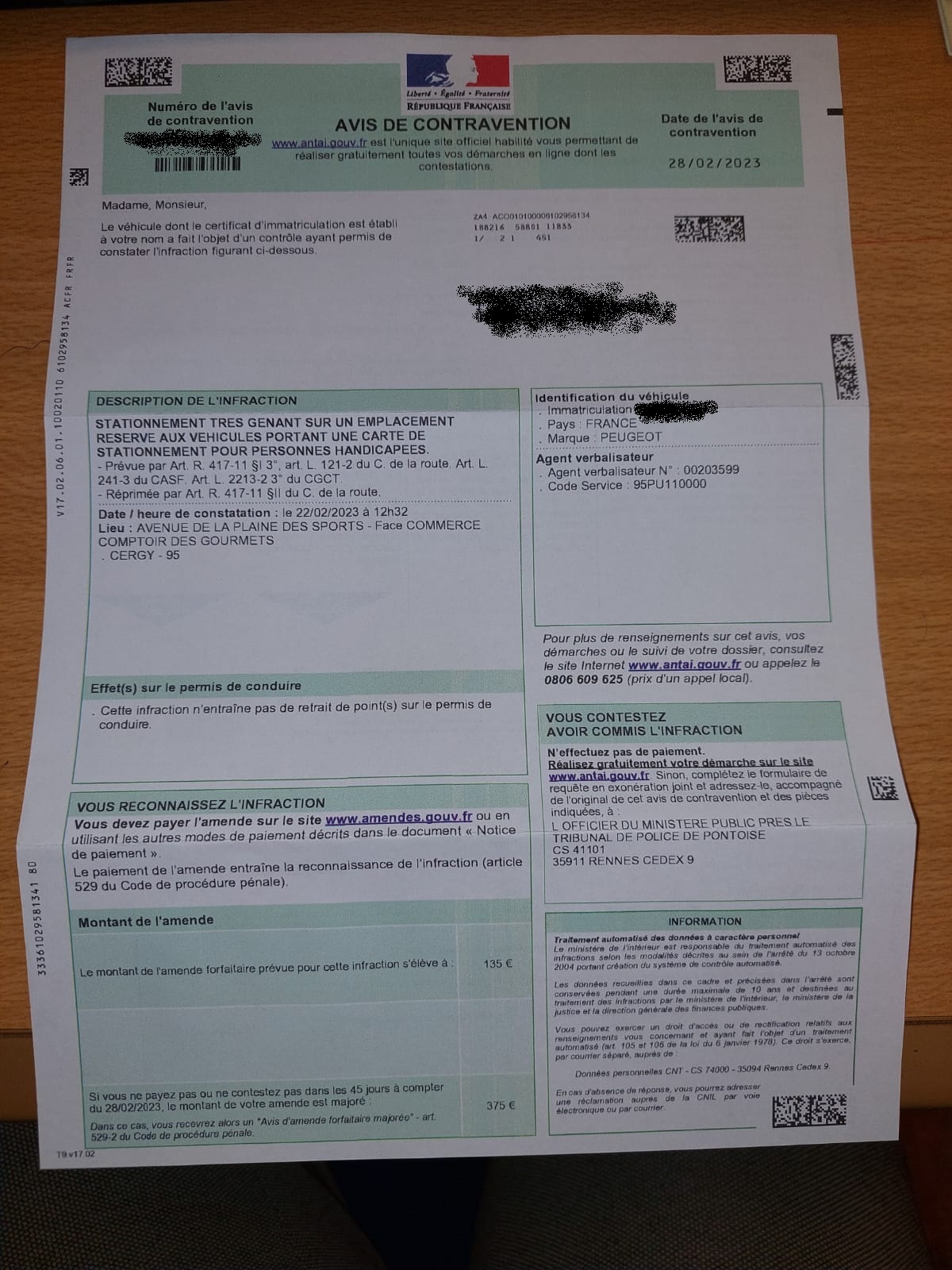 Avis de contravention stationnement pour personnes handicapées - Stationnement - Auto Evasion ...