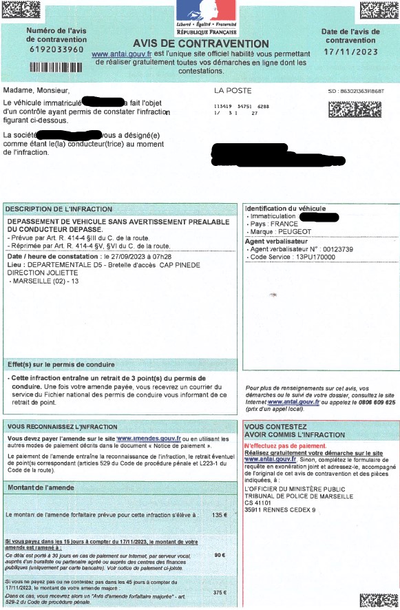 Réception de 3 avis de contravention - Contravention - Auto Evasion ...