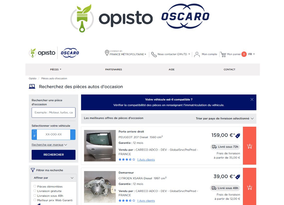Oscaro.com propose de la pièce d’occasion en partenariat avec Opisto