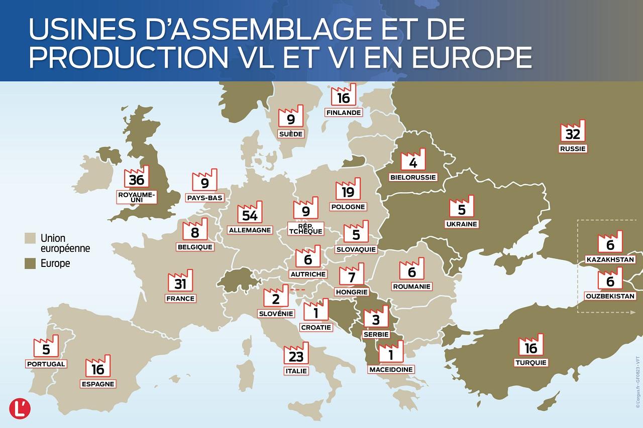 Photo - carte usine europe en 2022 - Industrie automobile. L’Europe se réindustrialise ...