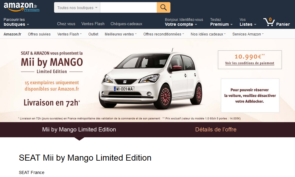 Amazon France teste la vente VN en ligne