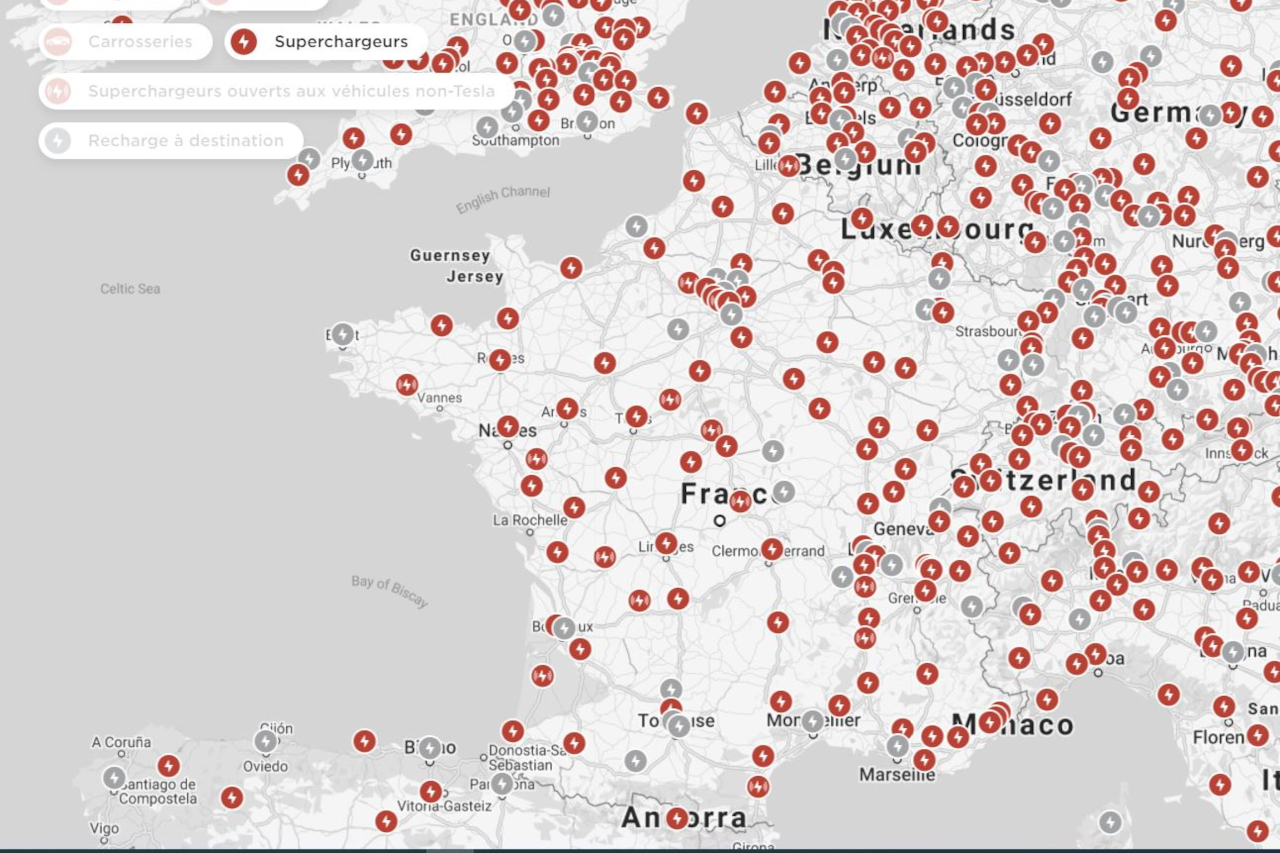Superchargeurs Tesla ouverts à tous : carte de France et tarifs - L'argus
