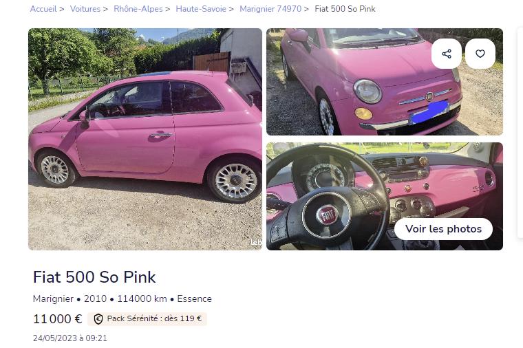 Fiat 500 So Pink. La série limitée aux couleurs de Barbie en vente sur Leboncoin