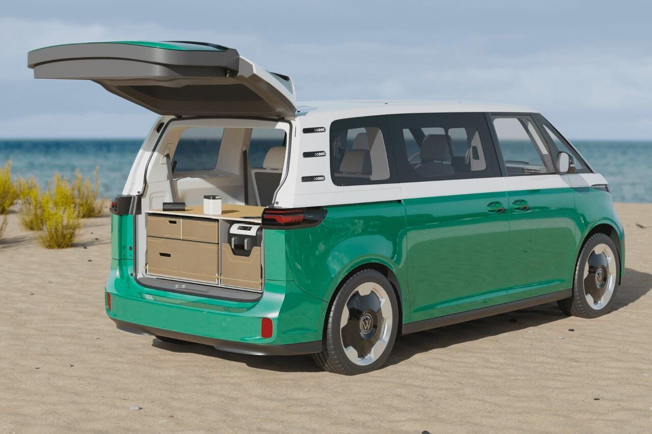 Volkswagen ID.Buzz (2024). Des kits de camping semi-officiels pour le combi