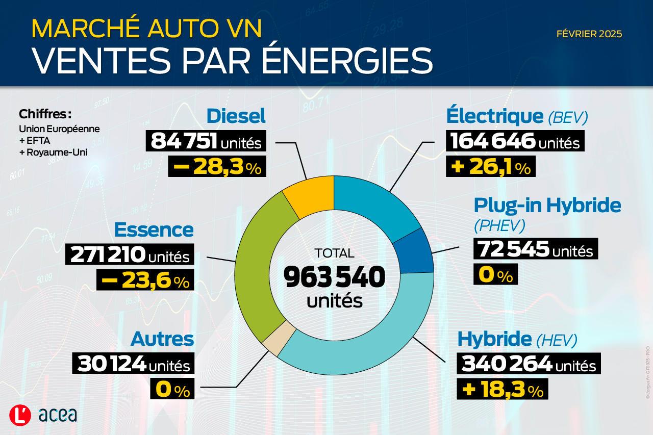 Photo 5 - marche auto europe acea fevrier 2025 - Marché automobile ...