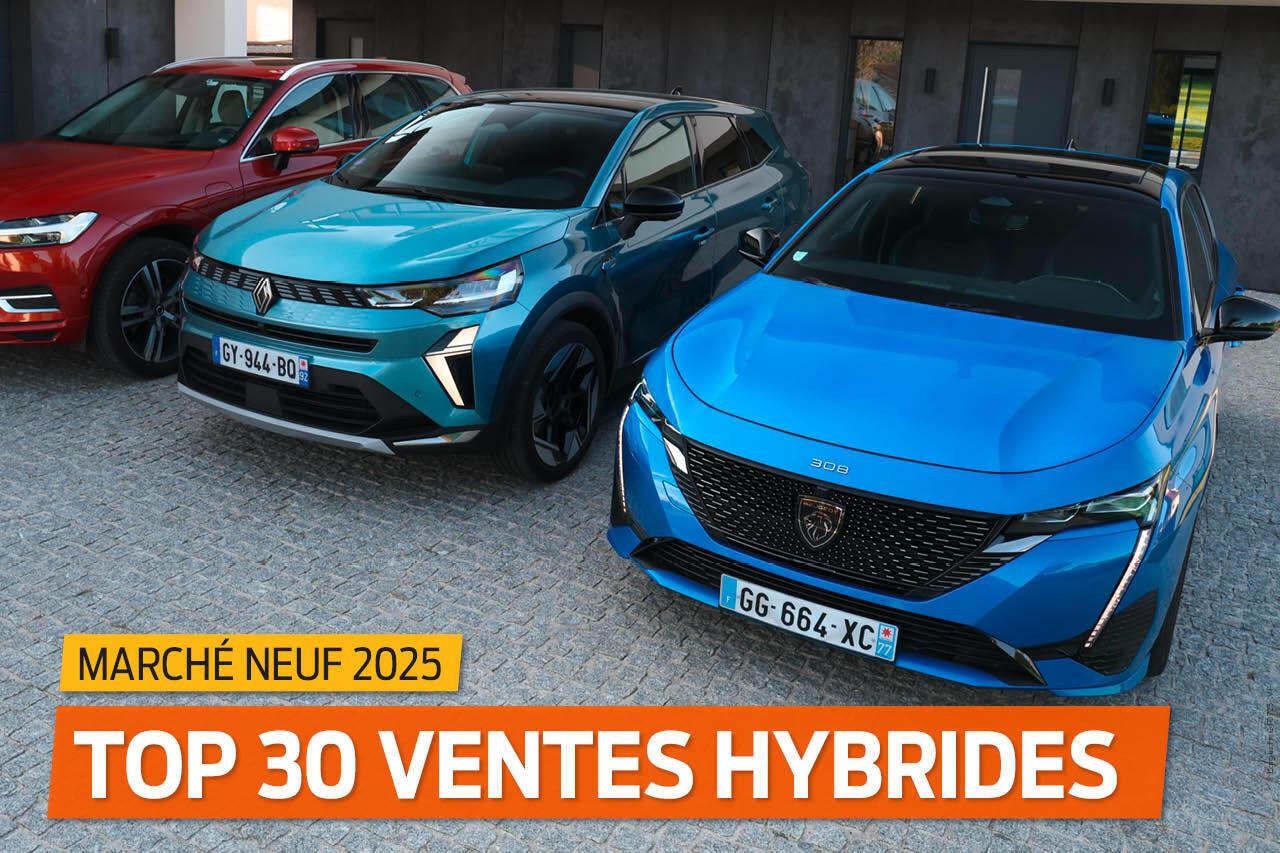 Top 30 des hybrides et hybrides rechargeables les plus vendues en France en 2025