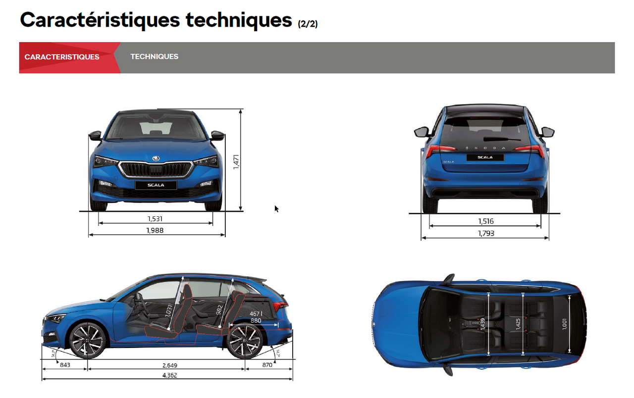 Photo 11 - dimensions skoda scala - Prix Skoda Scala (2019) : tarifs, équipements, fiches ...